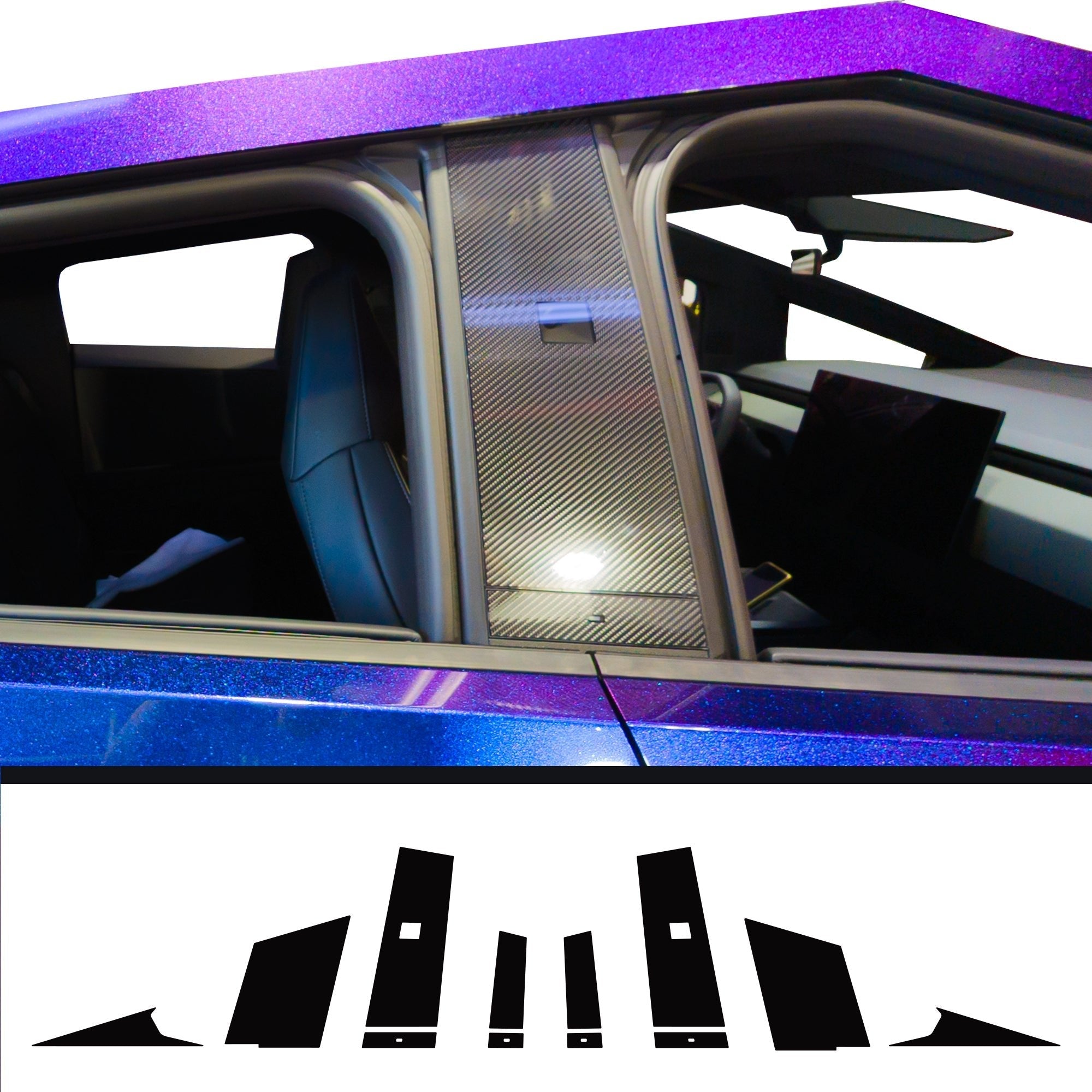 TOProtect 5D Carbon Fiber High-Gloss Wrap for Tesla Cybertruck B-Pilla ...